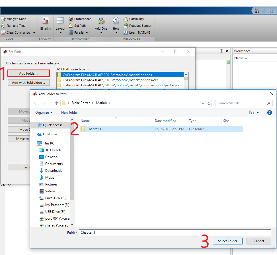 Matlab Interface – Set Path – New Path – Dr. Blake Porter