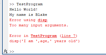 Matlab testProgram error – Dr. Blake Porter